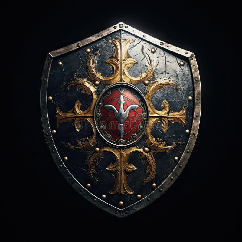 Old Medieval Decorated Shield Isolated on Black Background Stock Image ...