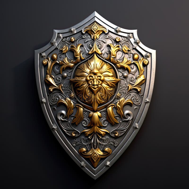 Old Medieval Decorated Shield Isolated on Black Background Stock Image ...