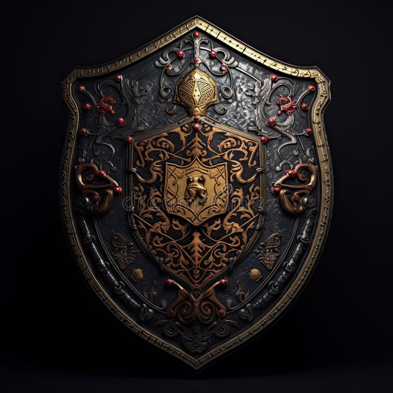 Old Medieval Decorated Shield Isolated on Black Background Stock Photo ...