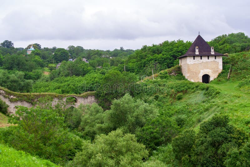 Old Medieval Fortress among Green Hills and Trees Stock Photo - Image ...