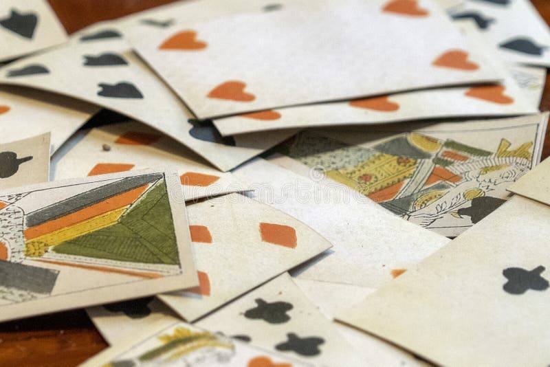 Old Medieval Playing Cards Set on a Table Stock Image - Image of ...
