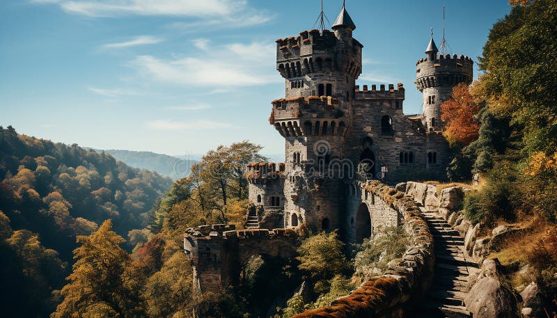 Old Medieval Ruins in Autumn Forest, a Majestic Ancient History ...