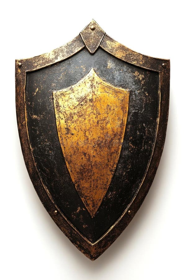 Old Medieval Shield with Golden Center Isolated on White Background ...