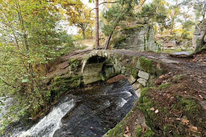 Old Medieval Stone Bridge Over the Forest Stream Stock Photo - Image of ...