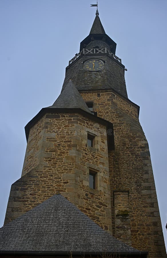 Old Medieval Stone Clock Tower in Dinan, France Stock Image - Image of ...