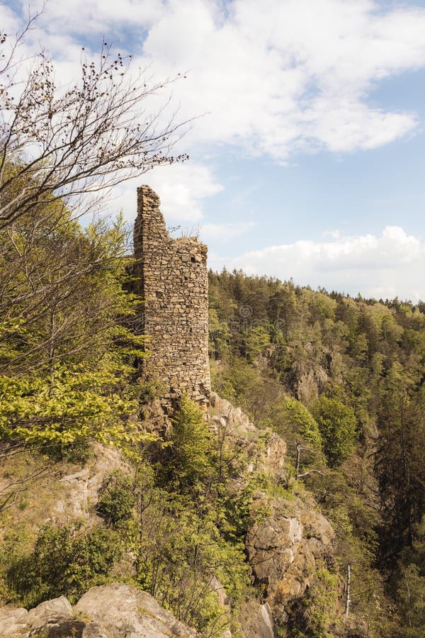 An Old Medieval Stone Tower Standing on the Edge of a Cliff. Stock ...