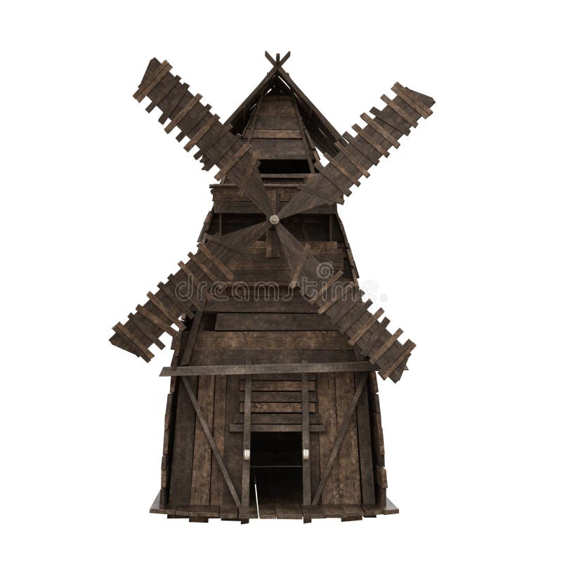 Old Medieval Wooden Windmill. 3D Rendering Isolated on White Background ...