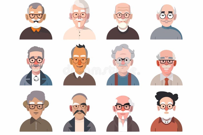 Old Men Avatars Portraits Set Grid Layout Isolated Vector Style Stock ...