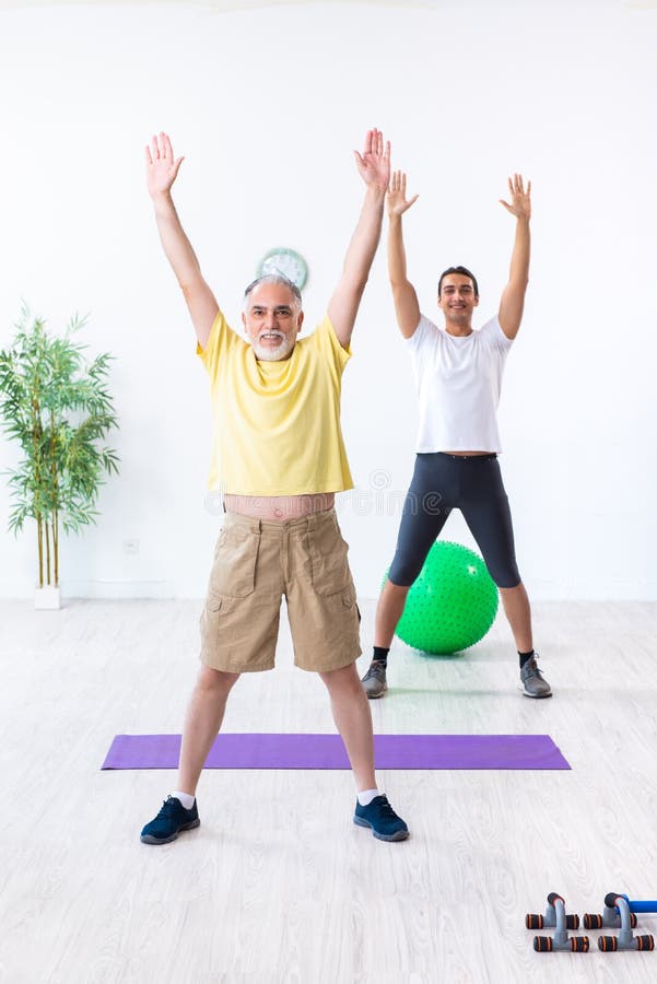 Old Man Doing Exercises Indoors Stock Image - Image of keeping ...