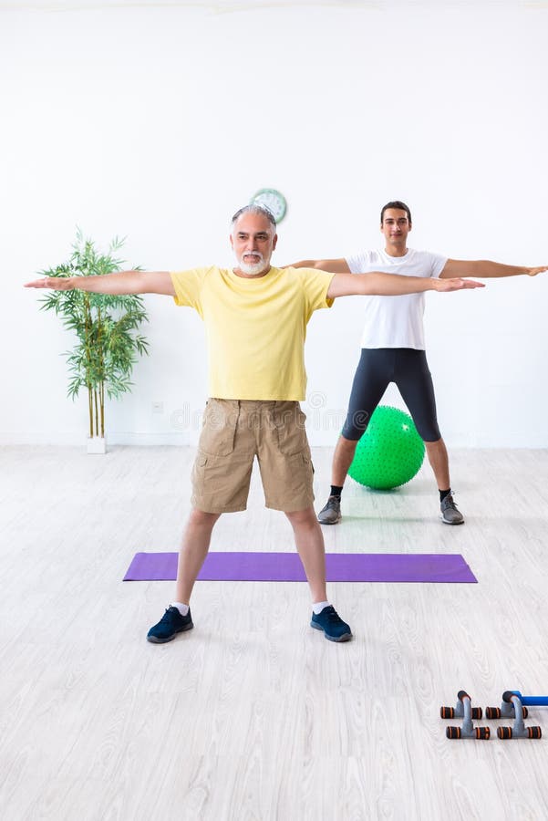 Old Man Doing Exercises Indoors Stock Photo - Image of losing ...