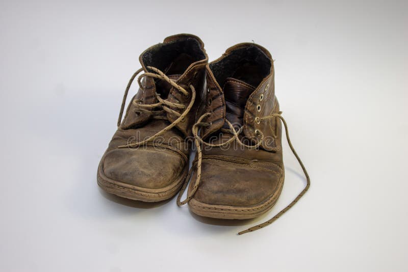 Old Men`s Shoes on a Light Background, Worn Shoes from Leather and ...