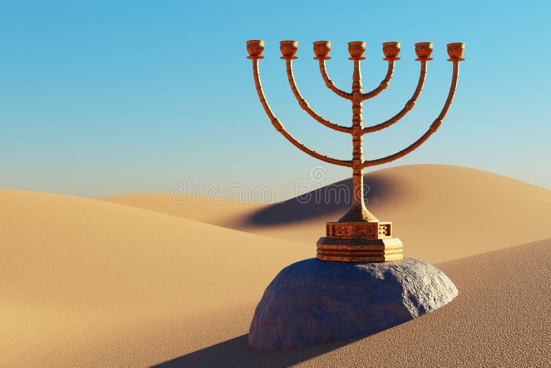 Old Menorah on a Stone in the Desert Stock Illustration - Illustration ...