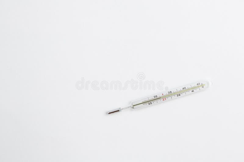 An Old Mercury Thermometer on a White Isolated Background. Top View ...