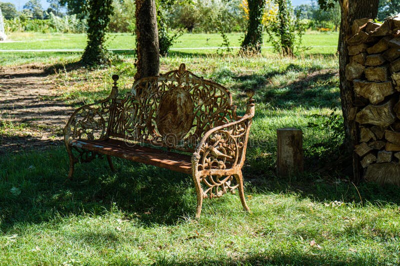 Old Metal Bench in the Autumnal Park Stock Photo - Image of outdoor ...