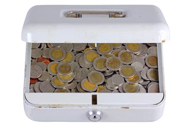 An Old Metal Box Full of Coins Stock Image - Image of steel, scratch ...
