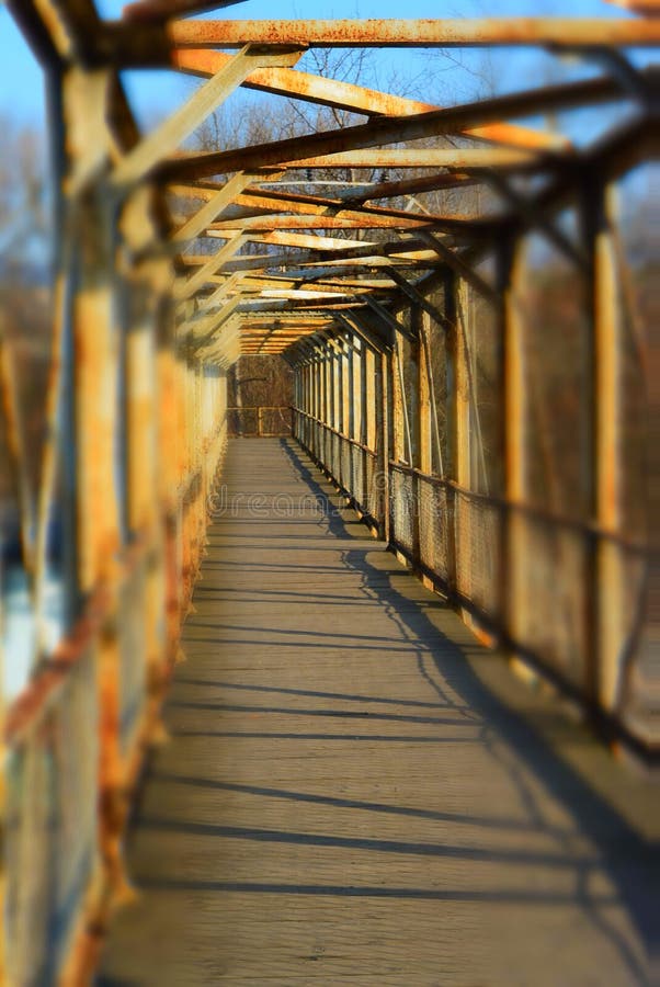 Old Metal Bridge, Perspective View Stock Image - Image of rail ...