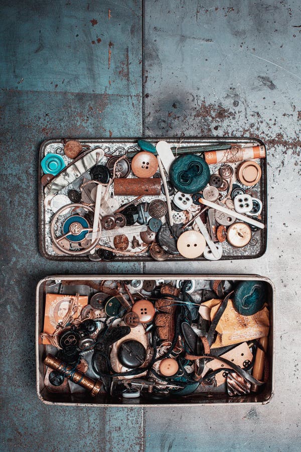 Old Metal Container Full of Buttons Stock Image - Image of forgotten ...