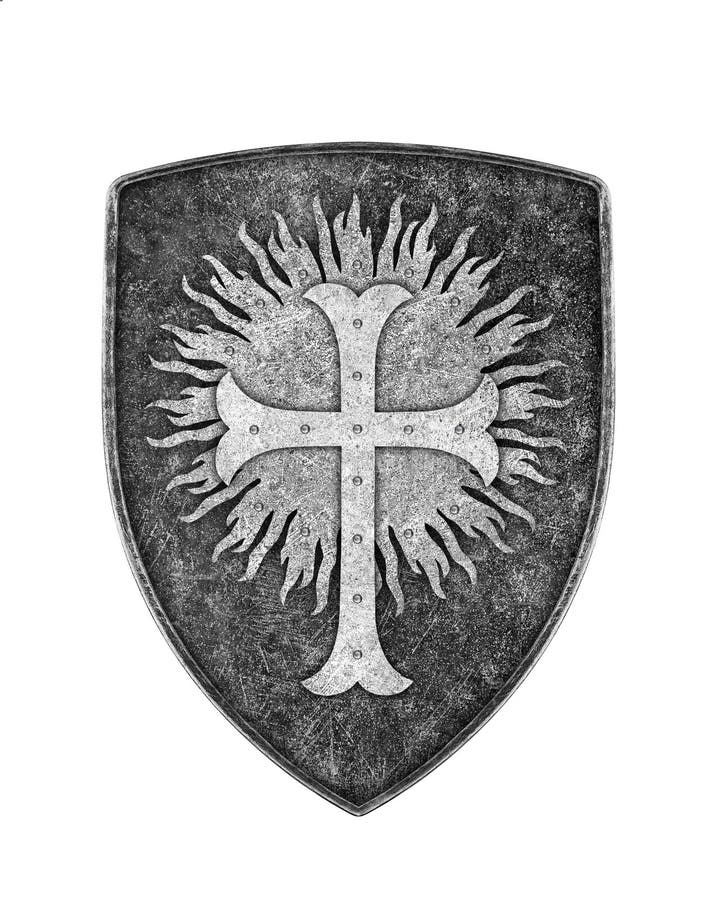 Old Metal Crusaders Shield with Cross Isolated on White Stock Image ...
