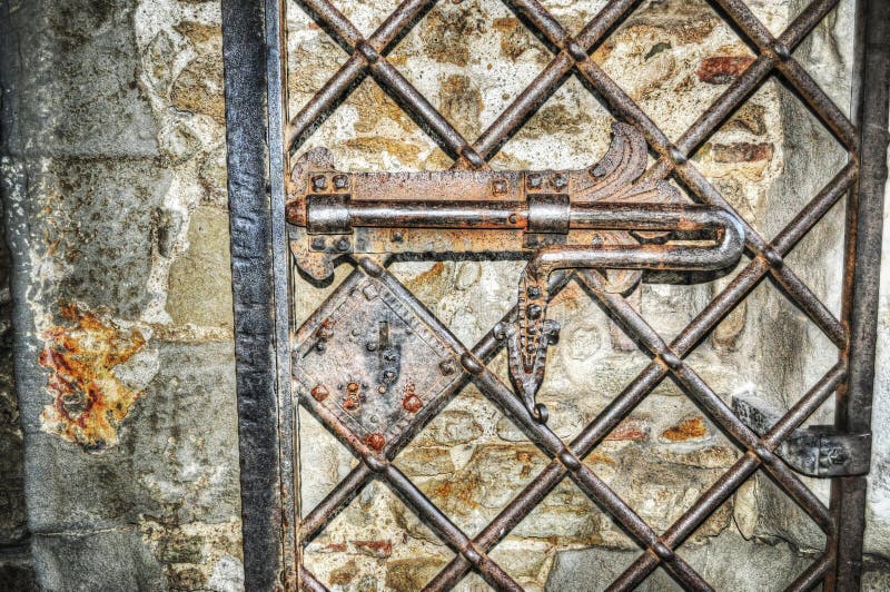 Old metal deadbolt in hdr stock image. Image of antique - 62730243