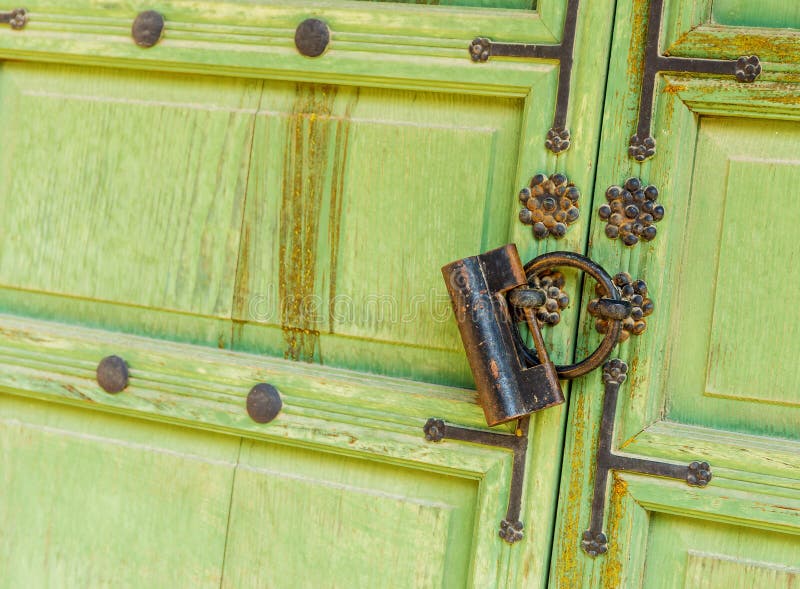 Old metal door lock stock image. Image of metal, green - 36055263