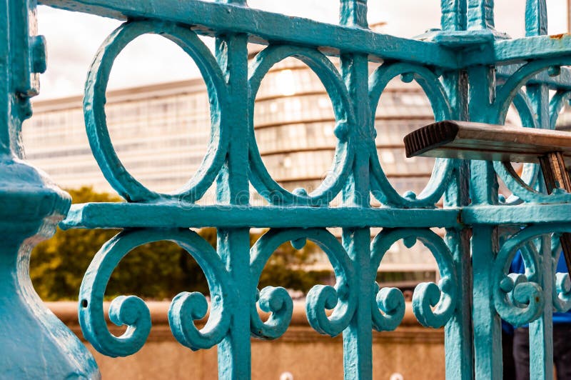 Old Metal Fence Construction Painted with Blue Azure Color Stock Image ...