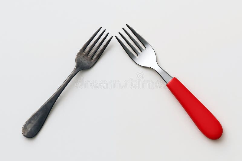 Old Metal Fork and Modern Plastic Handle Fork Comparison Stock ...
