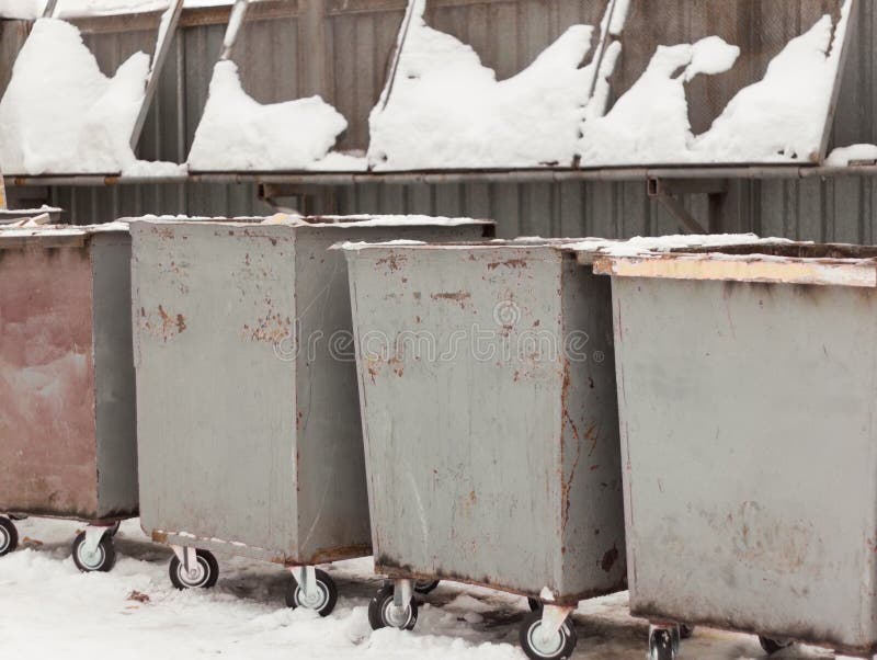 Old Metal Garbage Cans Stand in a Row Stock Photo - Image of collection ...