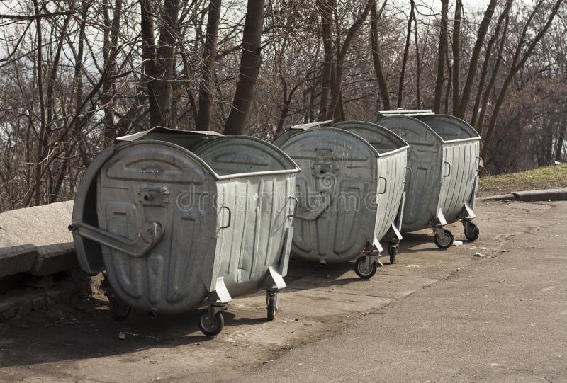 Old Metal Garbage Trash Container Refuse Bin Stock Photo - Image of ...