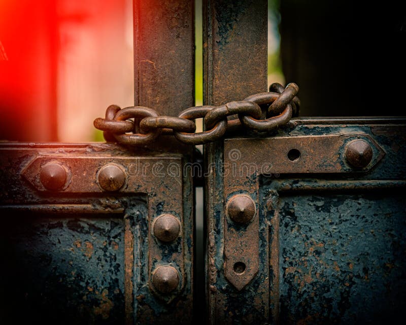 Old metal gates closed stock image. Image of industrial - 97247587