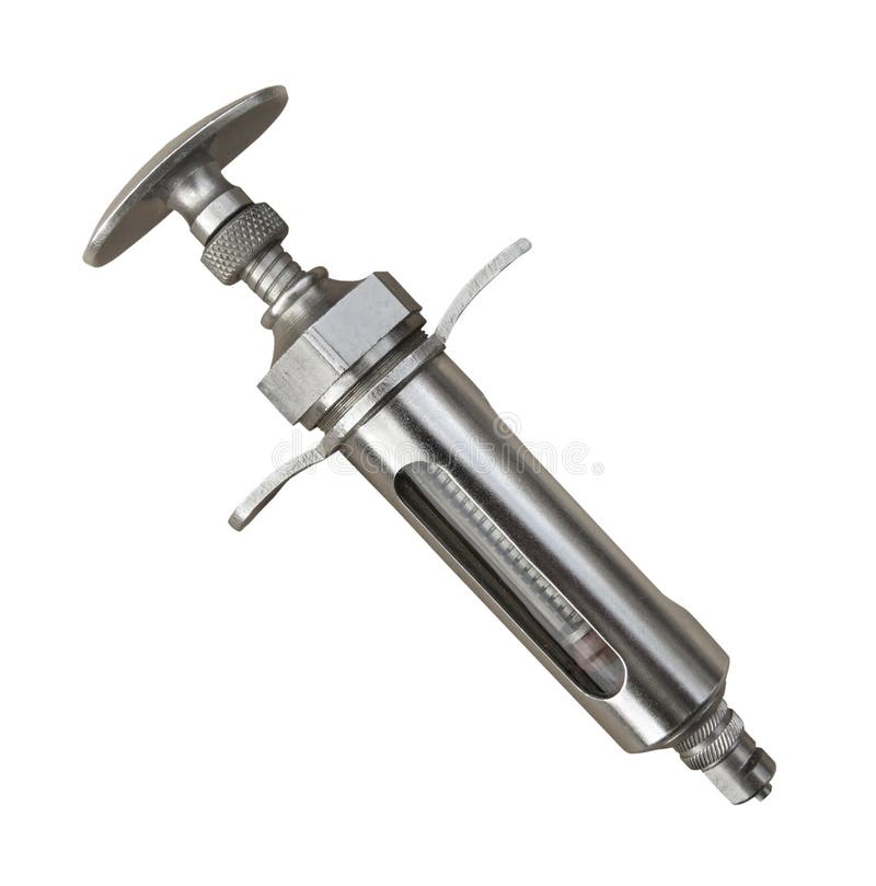 Old Metal Hypodermic Syringe Isolated. Stock Photo - Image of antique ...
