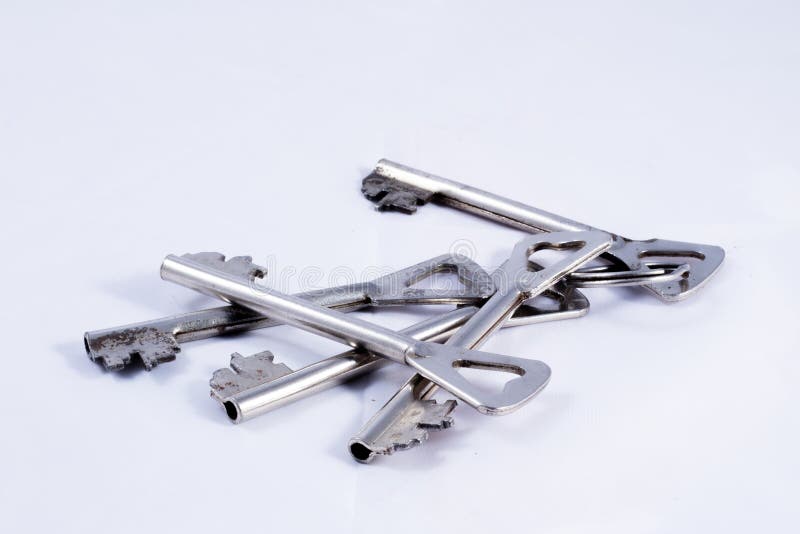 Old Metal Keys on a White Background Stock Image - Image of access ...