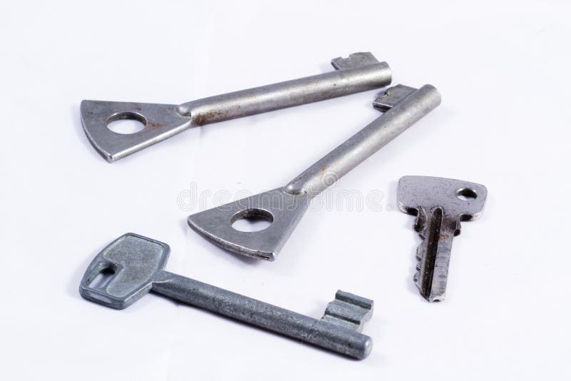 Old Metal Keys on a White Background Stock Image - Image of access ...