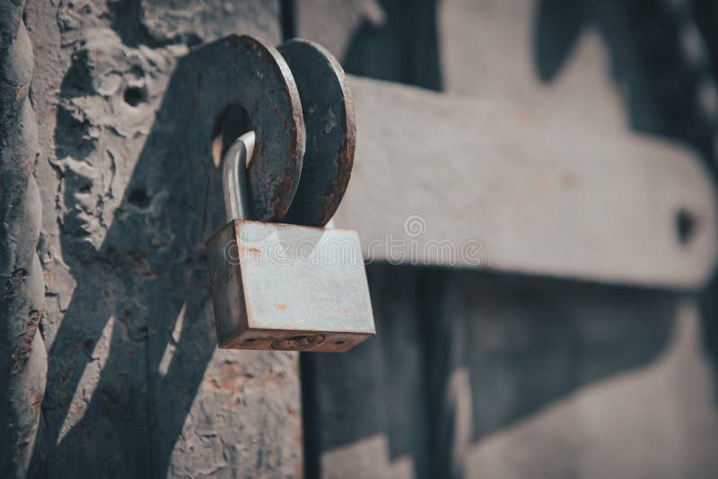 Old metal lock on the door stock image. Image of concept - 254259385