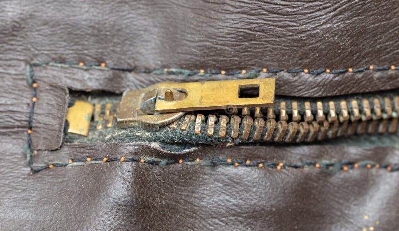Old Metal Lock on a Leather Jacket. Stock Photo - Image of detail ...