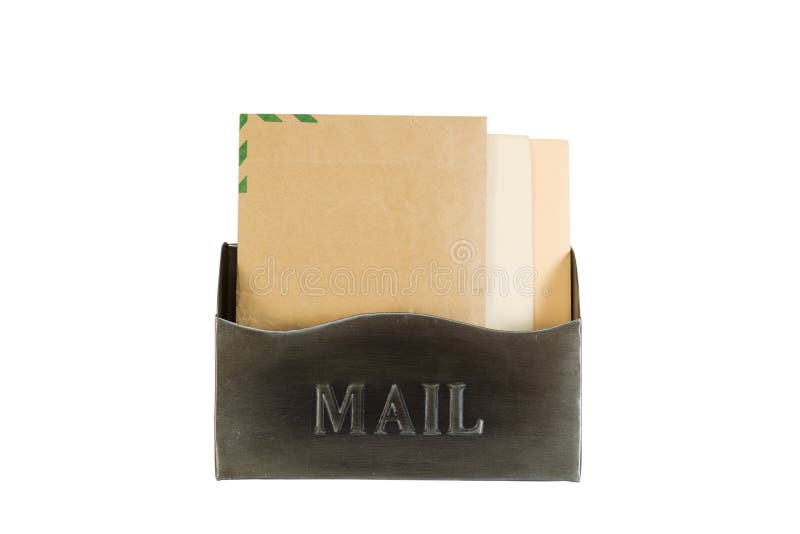 Old Metal Mailbox Filled with Envelopes on White Stock Photo - Image of ...