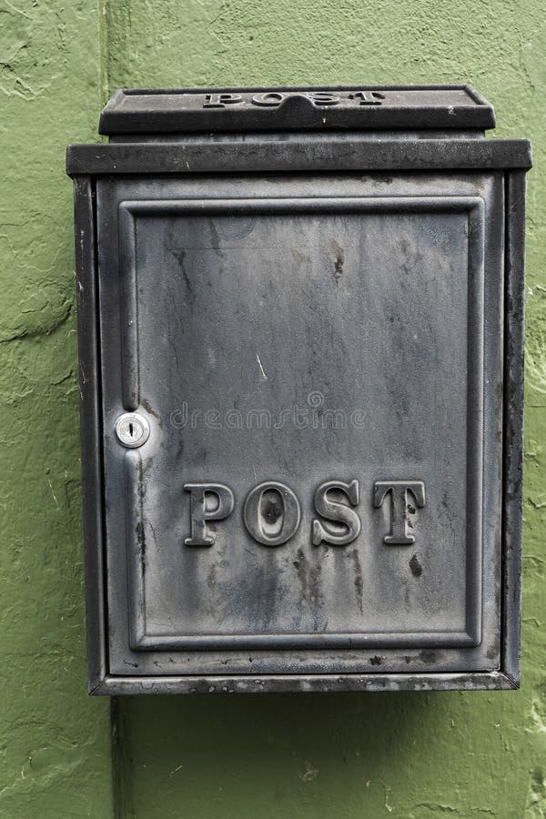 Old Metal Mailbox on a Green Wall. Retry Style Stock Image - Image of ...