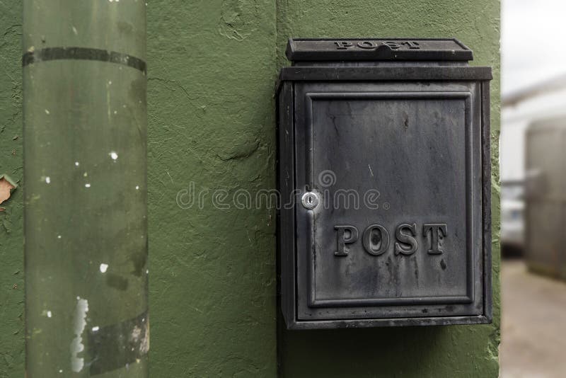 Old Metal Mailbox on a Green Wall. Retry Style Stock Image - Image of ...