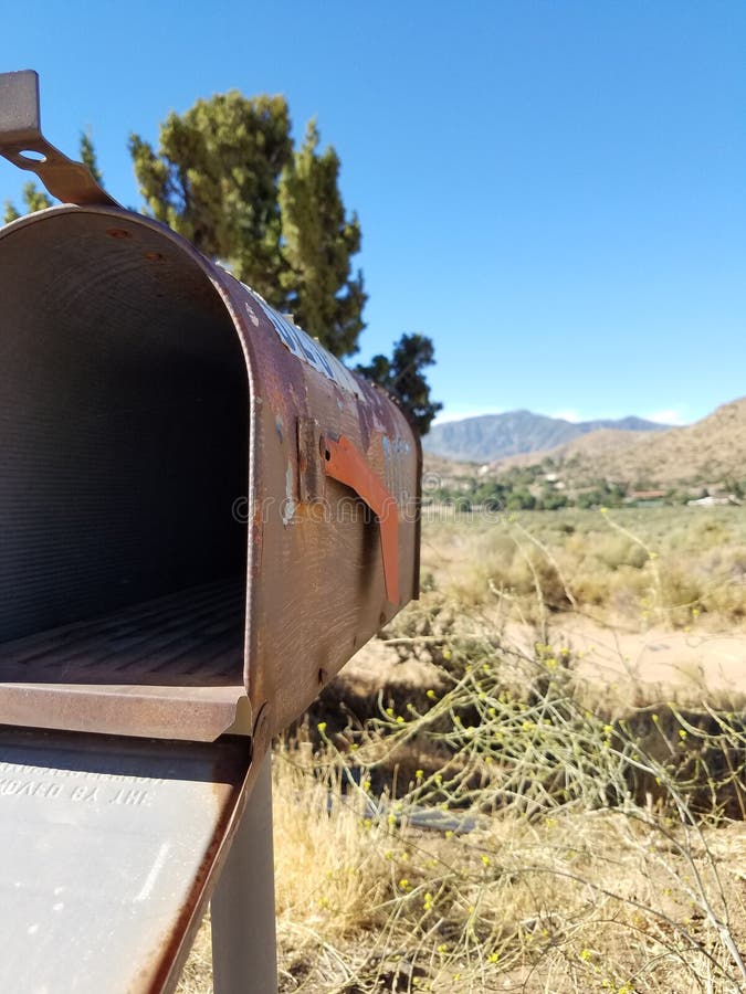 Old Metal Mailbox with Mountain View Stock Photo - Image of rusty ...