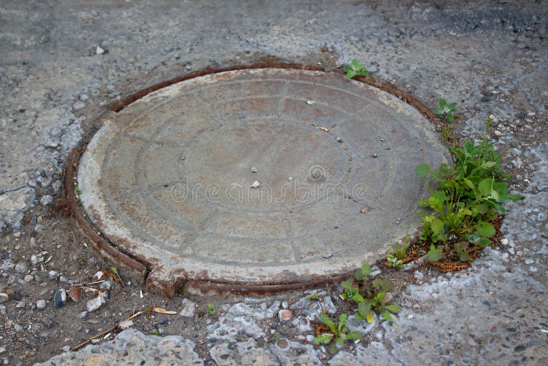 Old metal manhole. Closeup stock image. Image of open - 93791611