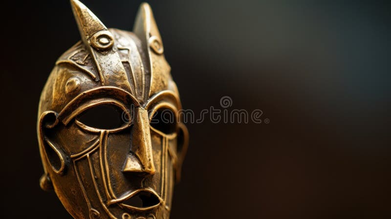 An Old Metal Mask with Horns on it, AI Stock Image - Image of single ...