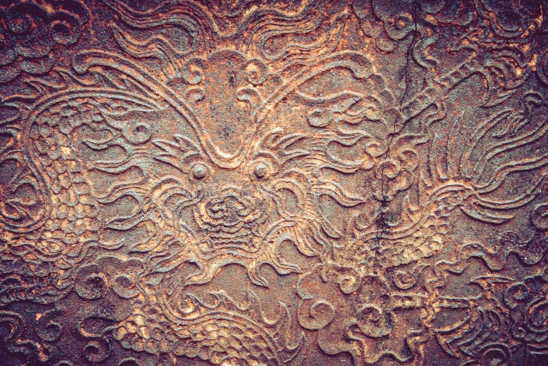 Old Metal Plate with Dragon Head Stock Photo - Image of china, gold ...