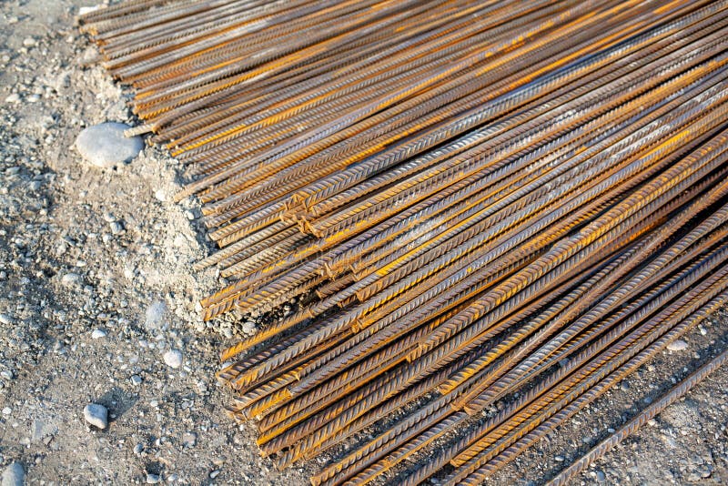 Old Metal Rusty or Steel Rod. a Lot of Rebar is in the Warehouse Stock ...