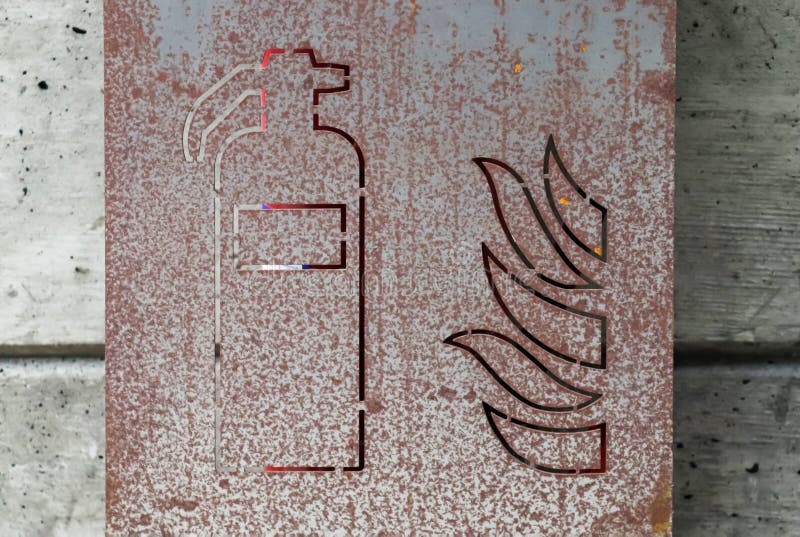 Old Metal Sign of a Fire Extinguisher Stock Photo - Image of dirty ...
