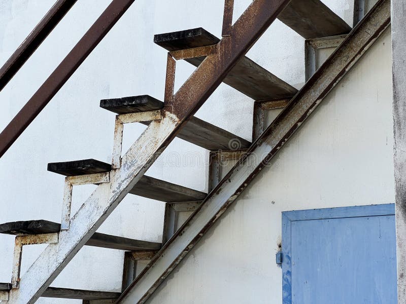 Old Metal Stairs on Cement Wall Stock Image - Image of exterior ...