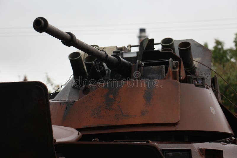 Old Metal Tank with Long Turret in the Park with Trees Stock Photo ...