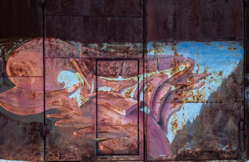 Graffiti Old Rusty Metal Surface Texture Editorial Stock Image - Image ...