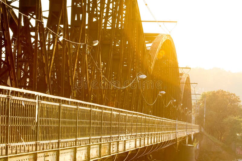 Old Metal Train Bridge during the Sunset Stock Photo - Image of railway ...