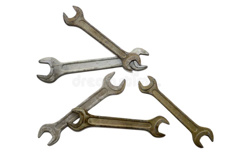 Old Metal Wrenches Isolated Stock Photo - Image of aluminum, wrench ...