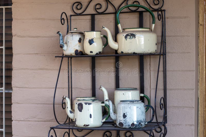 Old metallic teapots stock photo. Image of shape, wall - 222727558