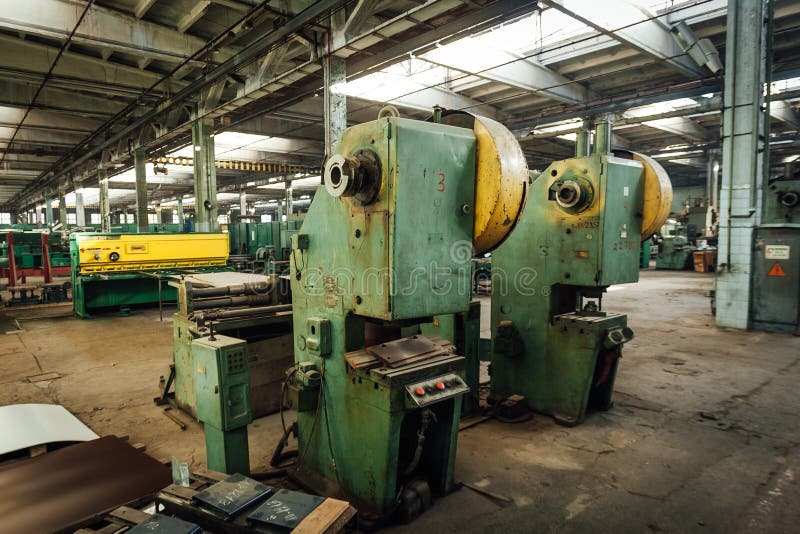 Old Metalworking Factory Production Line. Rusty Machine Tools Stock ...
